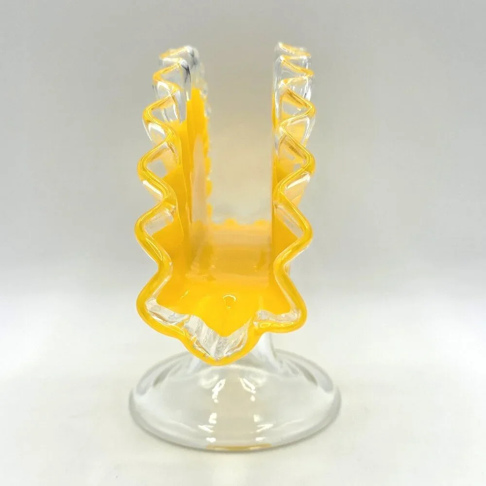 Dining | Vintage Bright Yellow Hand Blown Glass Ruffled Pedestal Fan ...